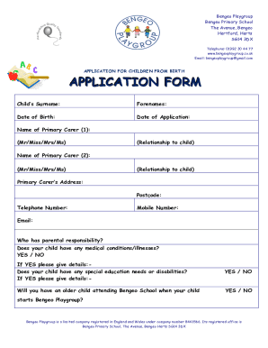 Fillable Online APPLICATION FORM FOR PLAYGROUP - 2017 Fax Email Print ...
