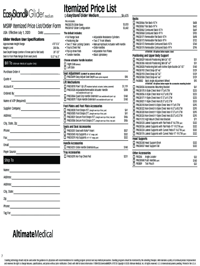 Fillable Online Glider large Off-Unit Price List & Order Form - Medicaleshop Inc Fax Email Print ...