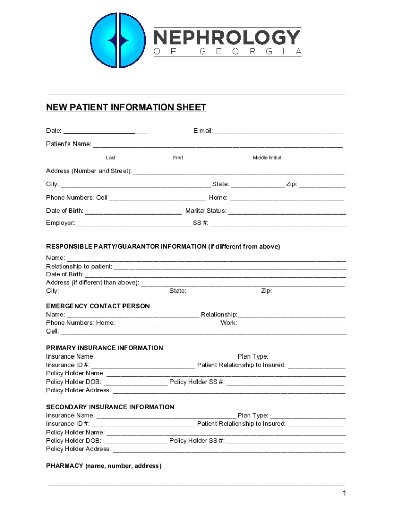 Fillable Online New Adult Patient Information SheetPioneer Physicians ... Fax Email Print ...