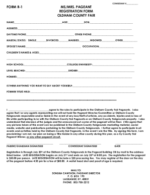 Fillable Online CONTESTANT # FORM R-1 MS/MRS. PAGEANT REGISTRATION FORM ...