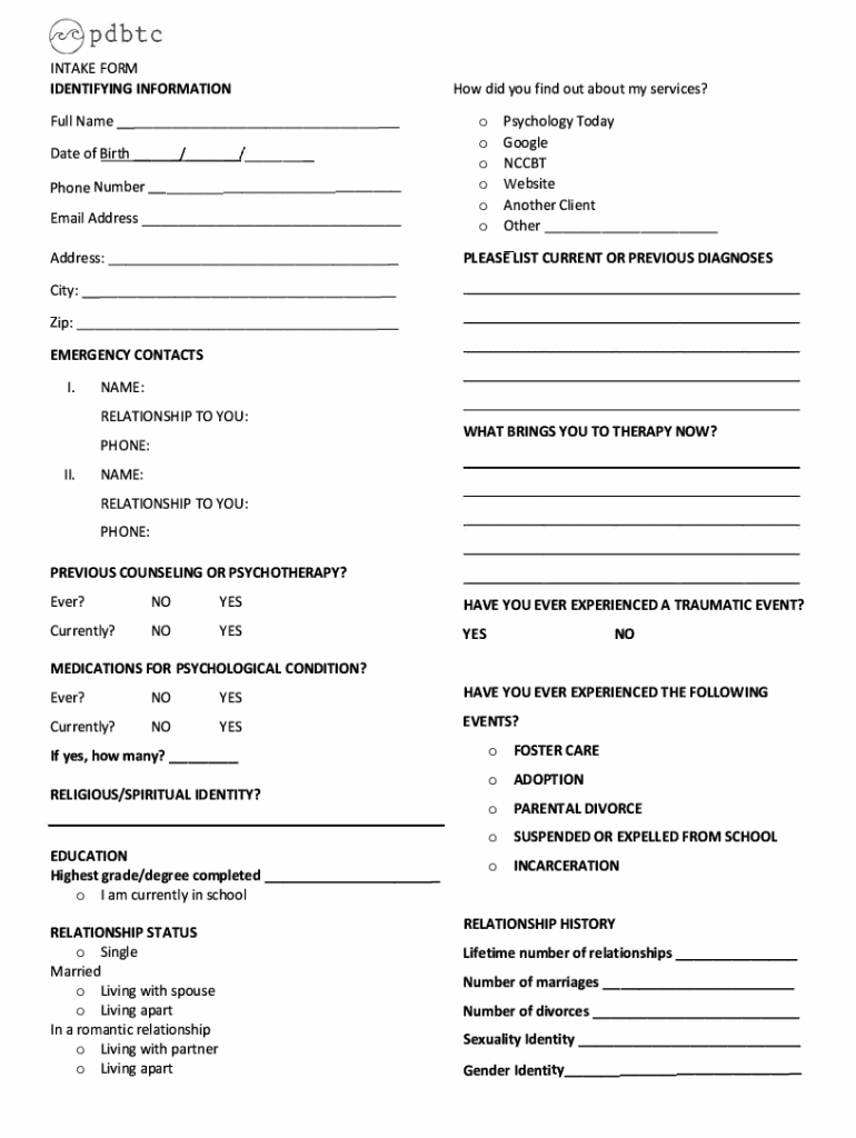 Fillable Online INTAKE FORM - Intake+Form.pdf Fax Email Print - pdfFiller