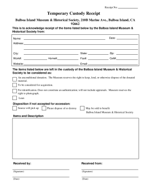Fillable Online Receipt No: Temporary Custody Receipt Fax Email Print ...