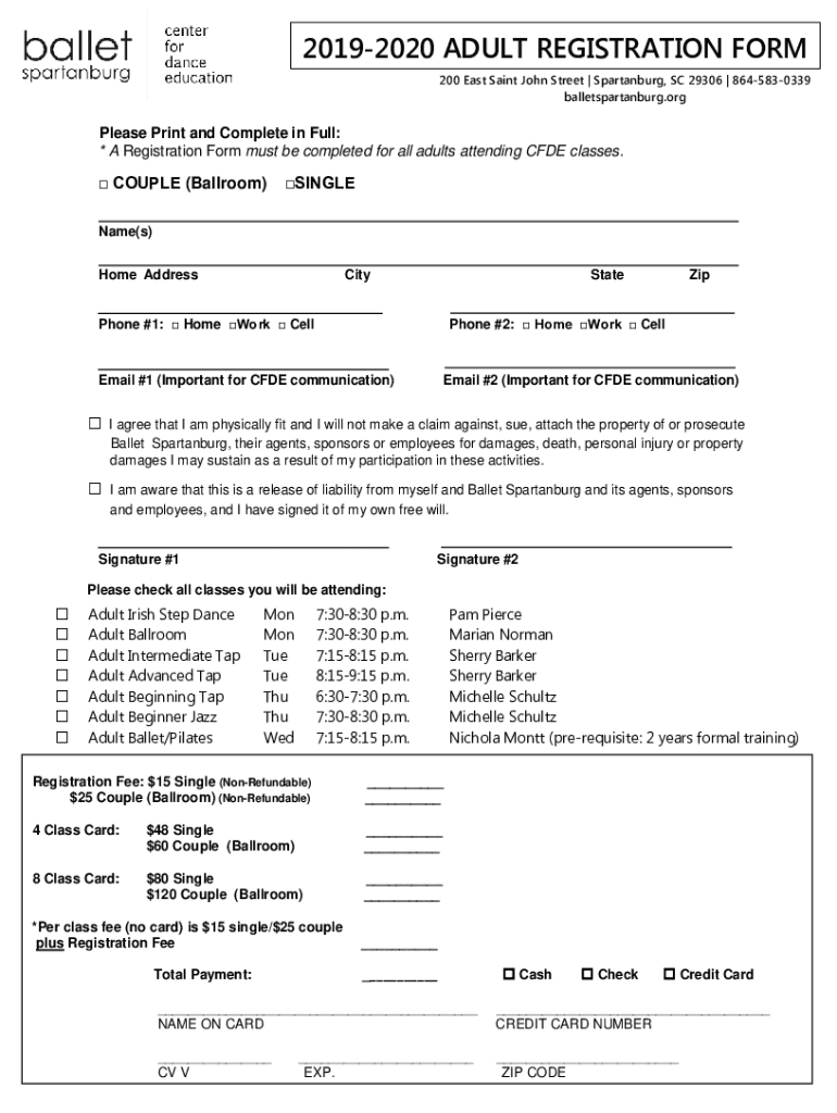 Fillable Online 2019-2020 ADULT REGISTRATION FORM Fax Email Print ...