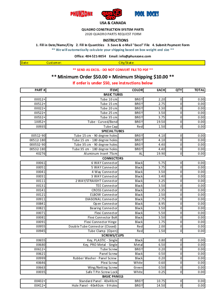 Fillable Online Quadro Parts and Accessories - Modular Construction ...