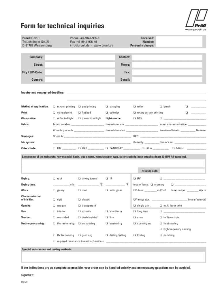 Fillable Online Form for technical inquiries Fax Email Print - pdfFiller