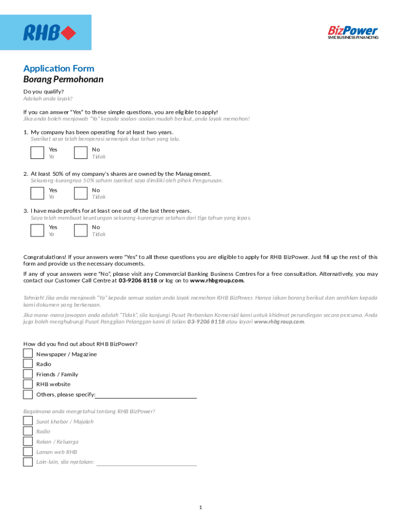 Fillable Online Application Form Borang Permohonan SME BUSINESS FINANCING Fax Email Print ...