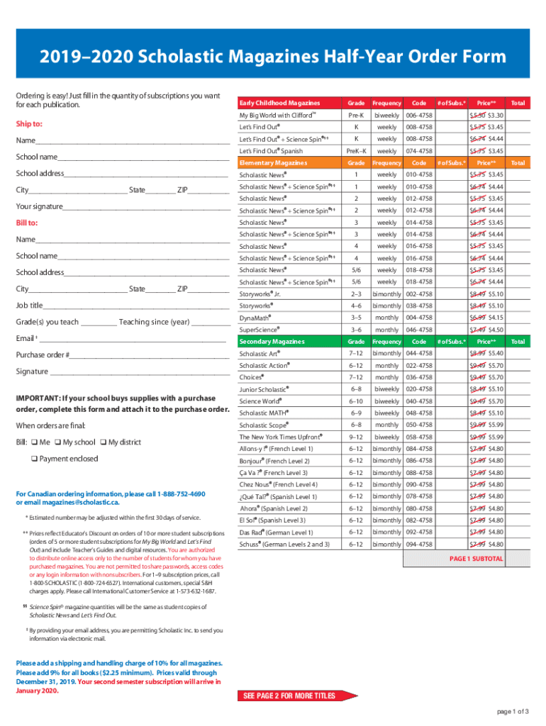 Fillable Online Scholastic MagazinesSubscribe Now Fax Email Print ...