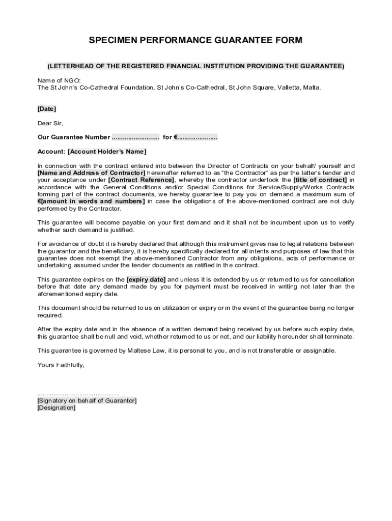 Fillable Online 5.3 Section 5 - Specimen Performance Guarantee Form V2 ...