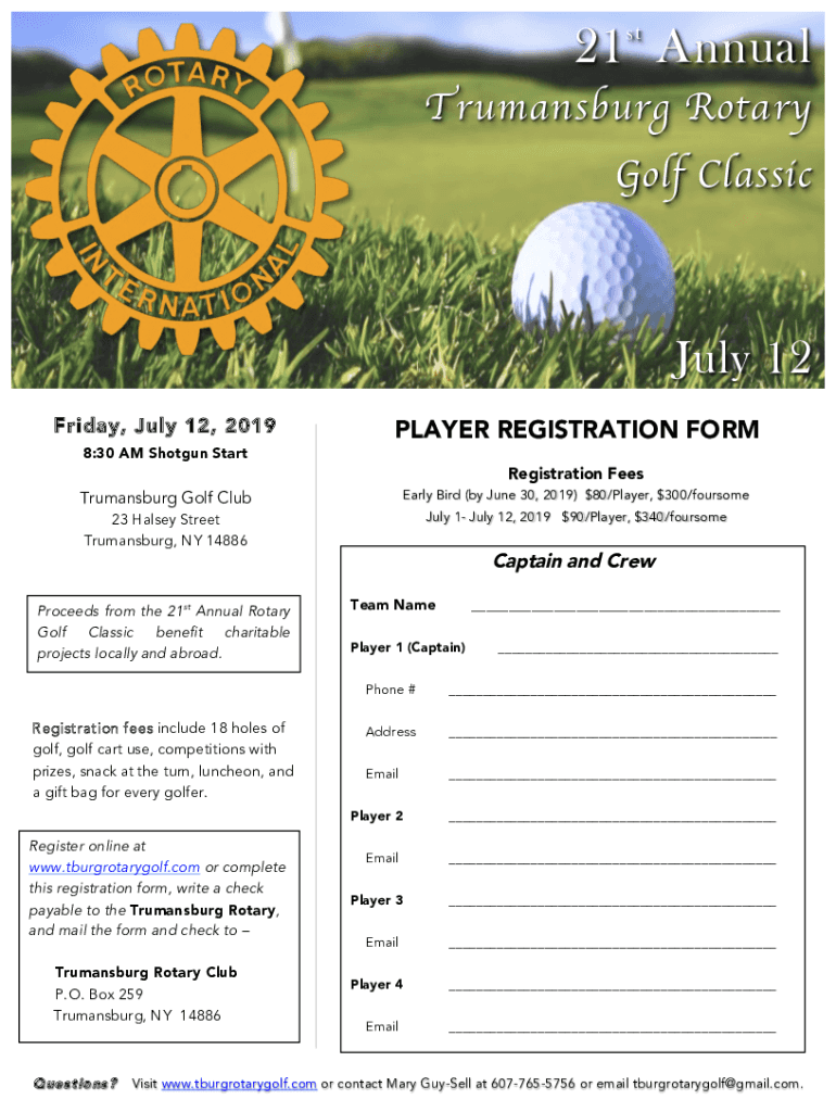 Fillable Online 2019 Rotary Golf Registration Form Fax Email Print ...