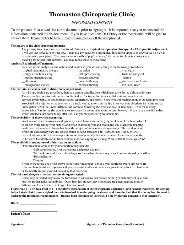 Fillable Online INFORMED CONSENT - Kintop Chiropractic Fax Email Print ...
