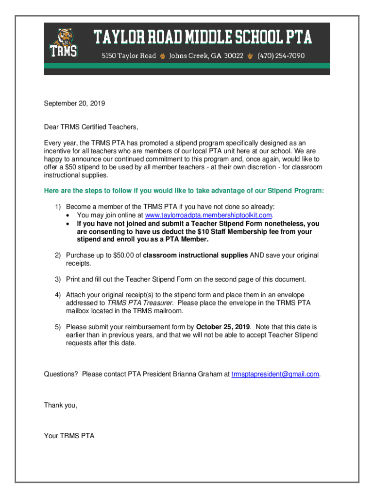 Fillable Online Taylor Road Middle School PTA Fax Email Print - pdfFiller