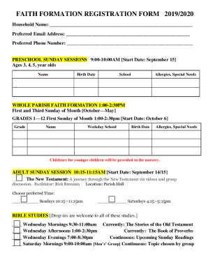 Fillable Online FAITH FORMATION REGISTRATION FORM 2019/2020 Fax Email ...