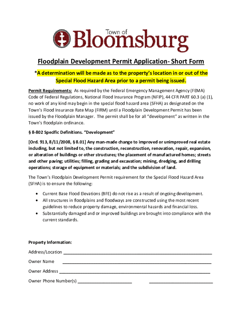 Fillable Online Floodplain Development Permit Application- Short Form Fax Email Print - pdfFiller