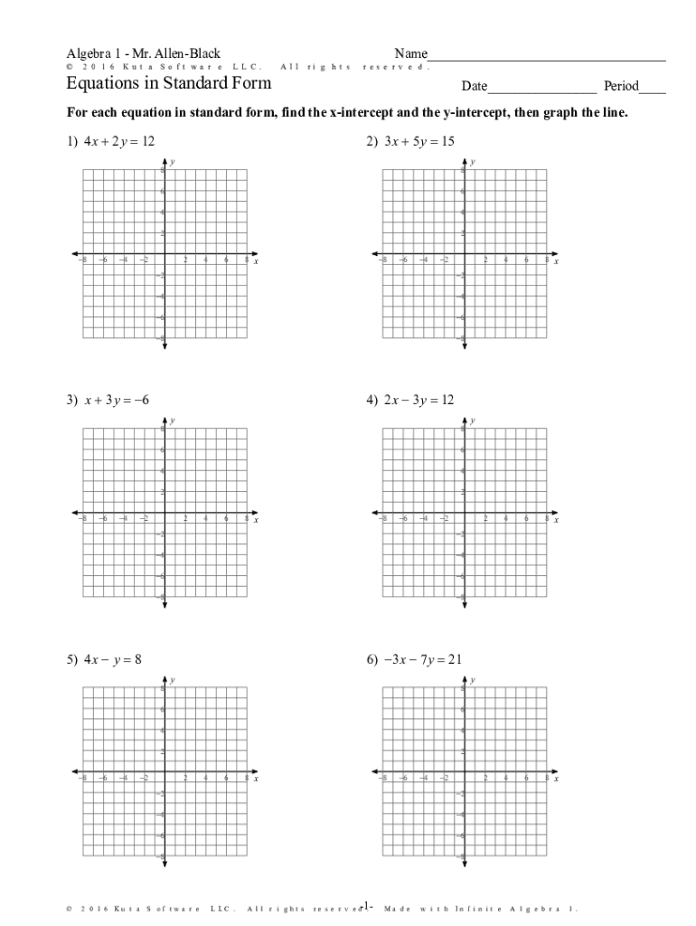 Fillable Online Infinite Algebra 1 - Equations in Standard Form Fax ...