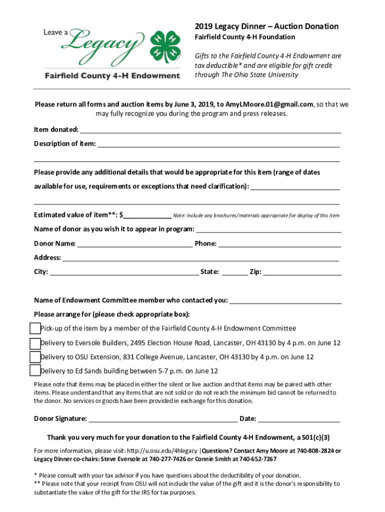 Fillable Online The 4-H Legacy Giving TreeFairfield County 4-H ...