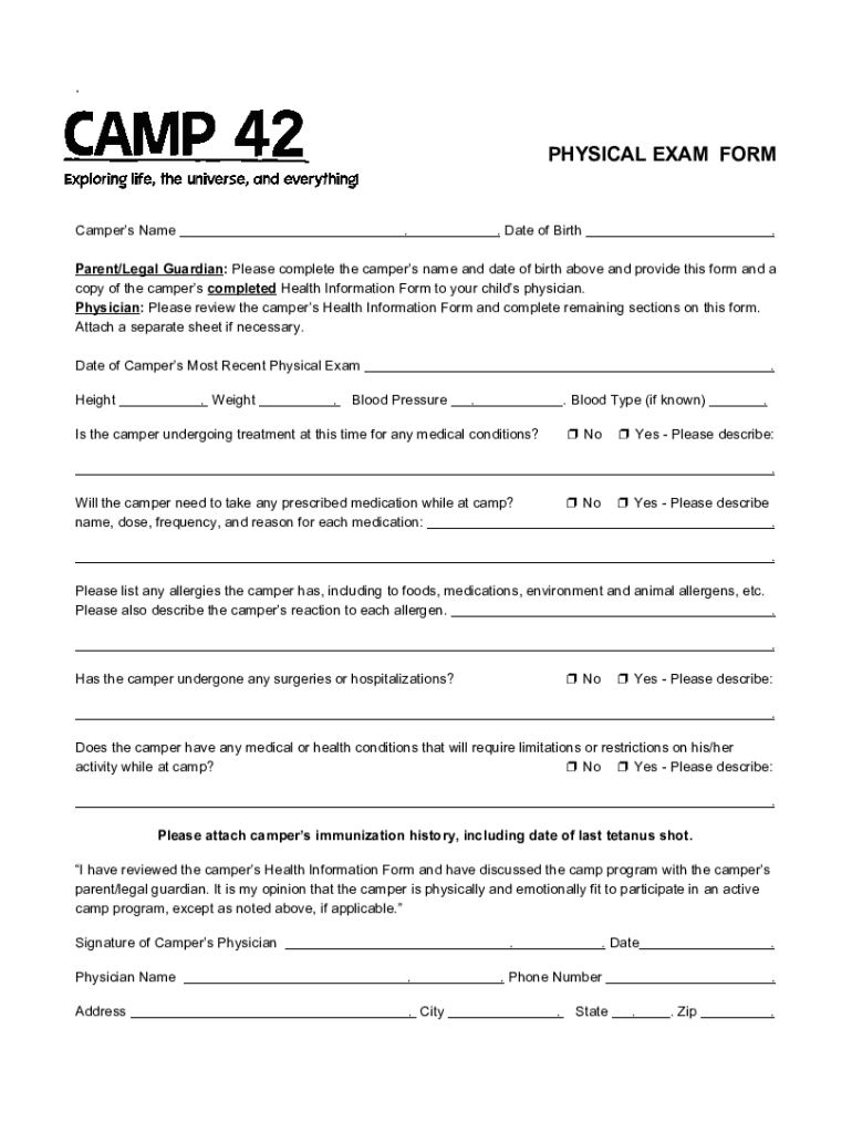 Fillable Online 2021 Summer Camp Medical Form Instructions Fax Email ...