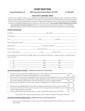 Fillable Online PAID STAFF SCREENING FORM Fax Email Print - pdfFiller