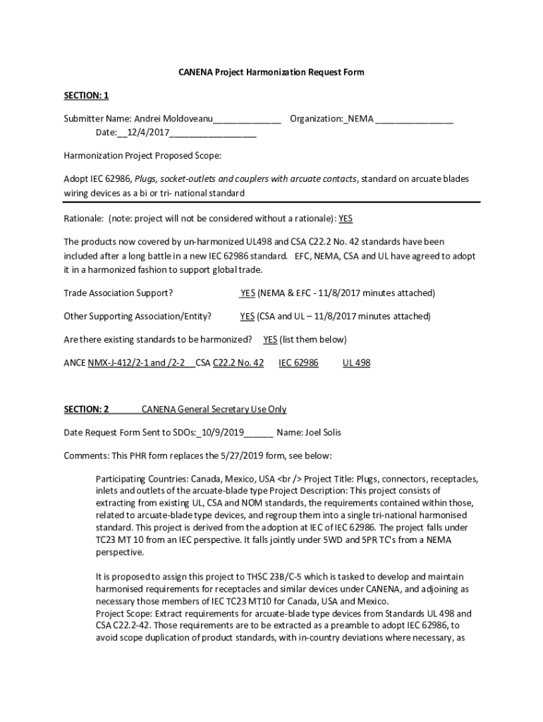 Fillable Online PDF CANENA Project Harmonization Request Form SECTION ...