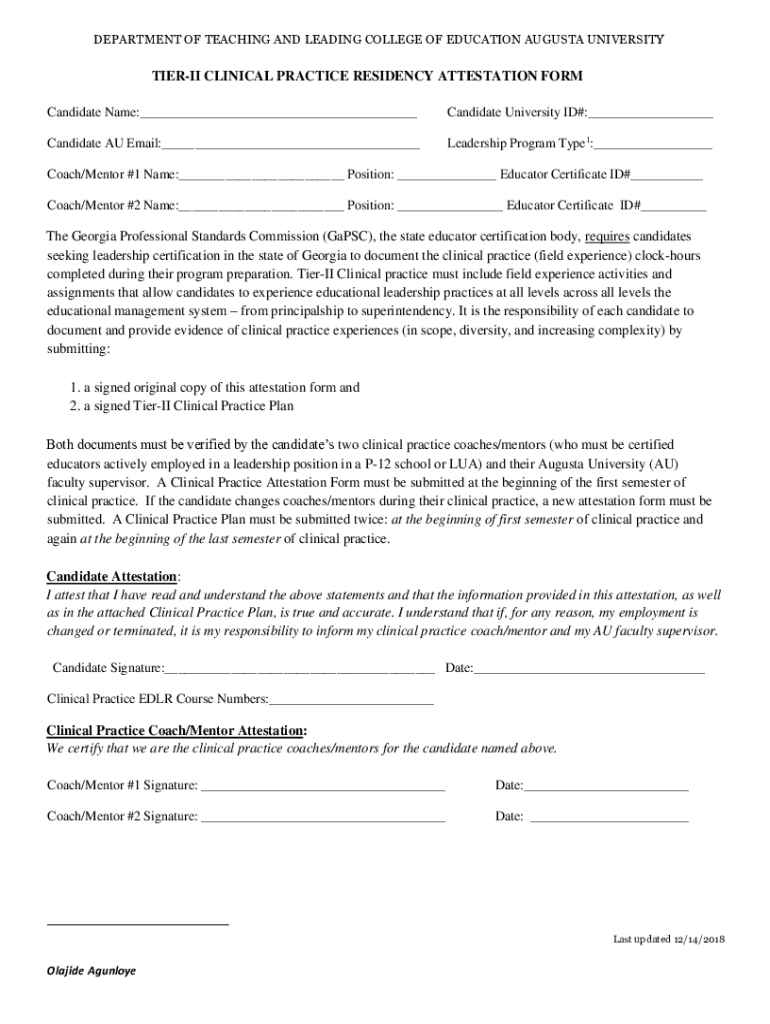 Fillable Online TIER-II CLINICAL PRACTICE RESIDENCY ATTESTATION FORM ...