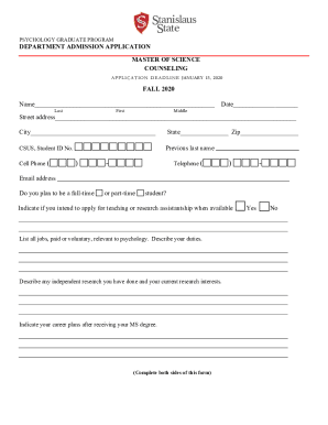 Fillable Online Graduate Application Guide for Psychology Students ...