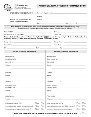 Fillable Online PARENT/ GUARDIAN/STUDENT INFORMATION FORM Fax Email Print - pdfFiller