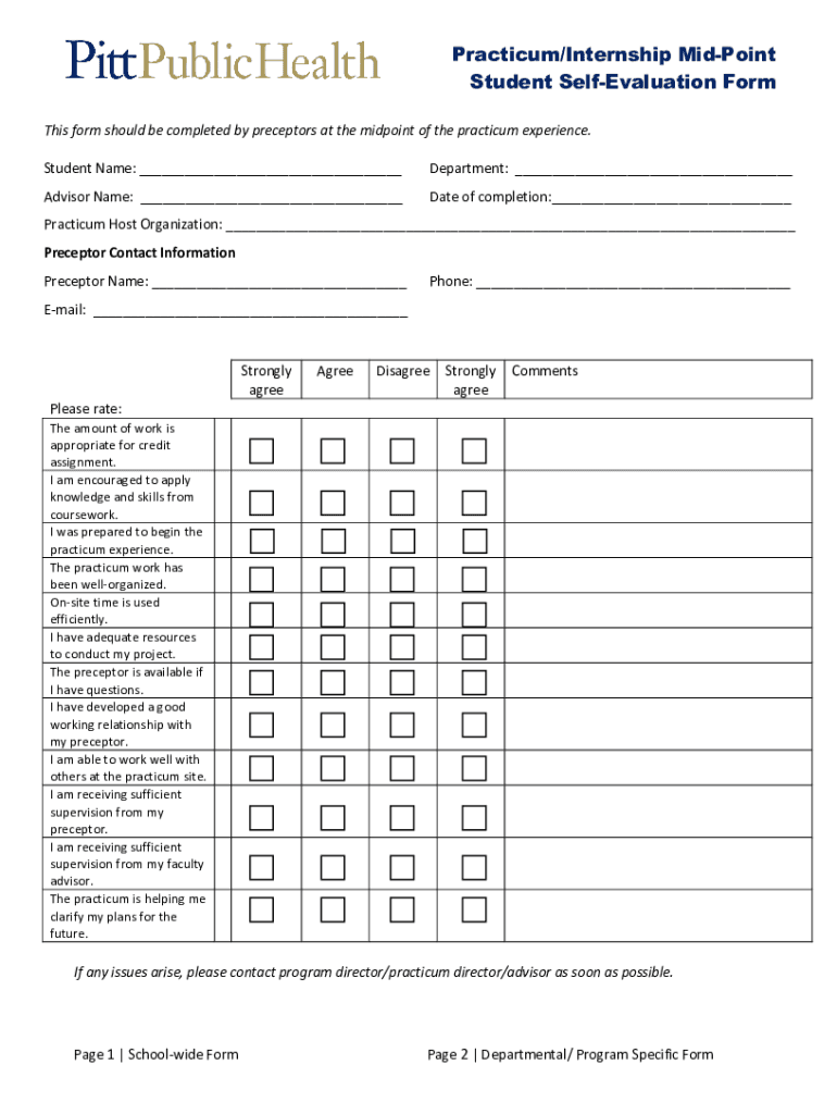 Fillable Online Practicum/Internship Mid-Point Student Self-Evaluation Form Fax Email Print ...