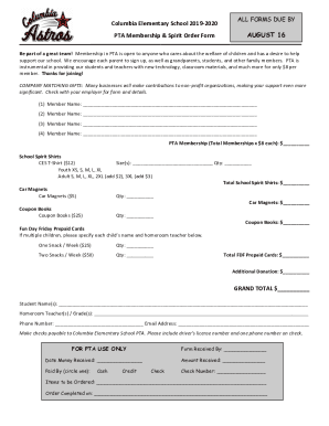 Fillable Online PTA Membership & Spirit Order Form Fax Email Print ...