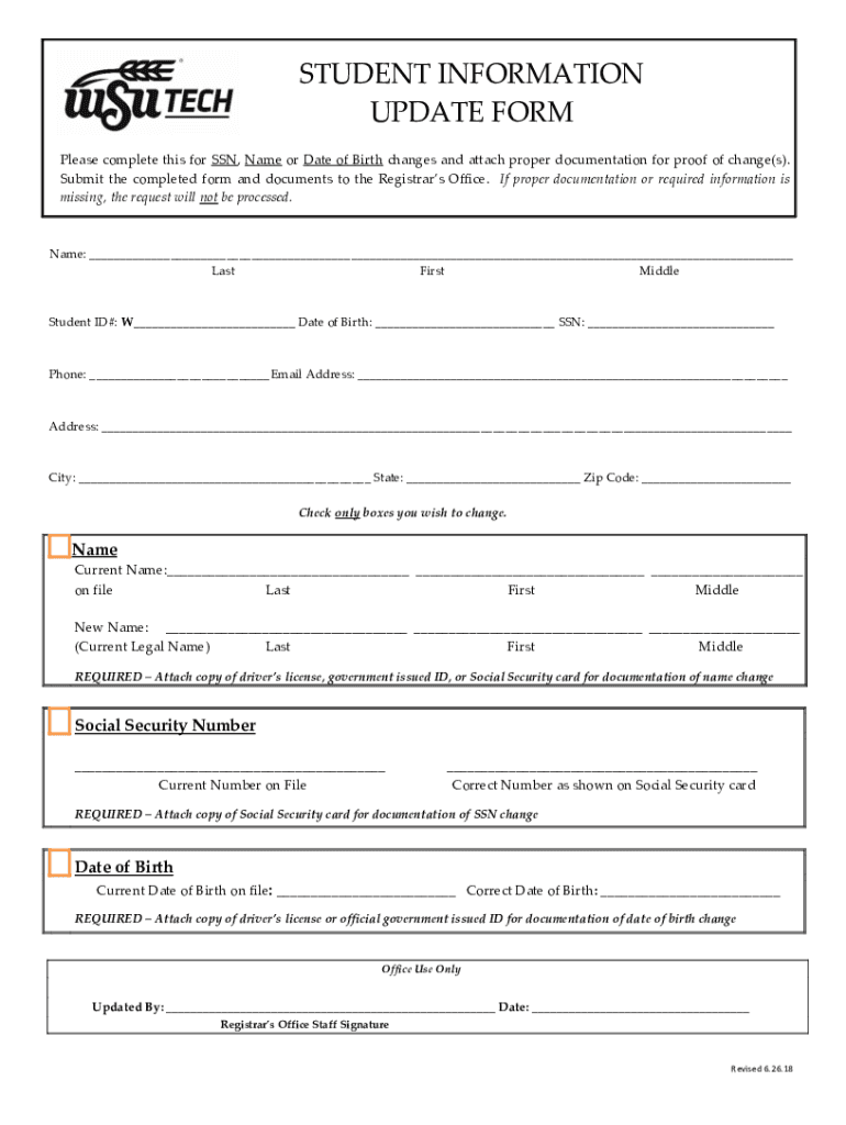 Fillable Online SOCIAL SECURITY NUMBER (OR TAXPAYER ID NUMBER) UPDATE ...