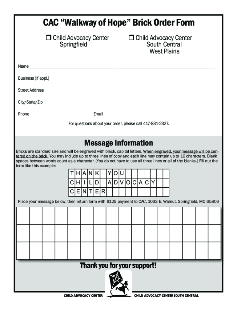 Fillable Online CAC Brick Order Form Fax Email Print - pdfFiller