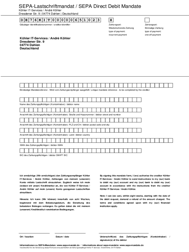 Fillable Online PDF SEPA Direct Debit Core Scheme E-mandate Service ...