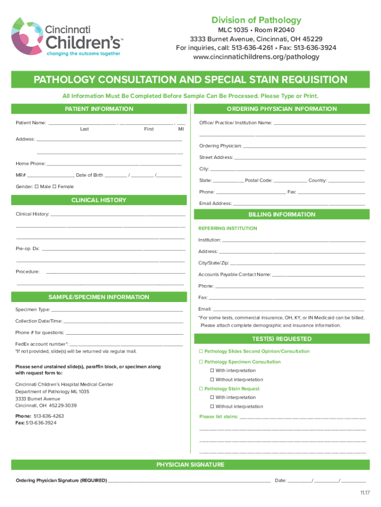 Fillable Online Pathology Consultation and Special Stain Request Form. Pathology Consultation ...