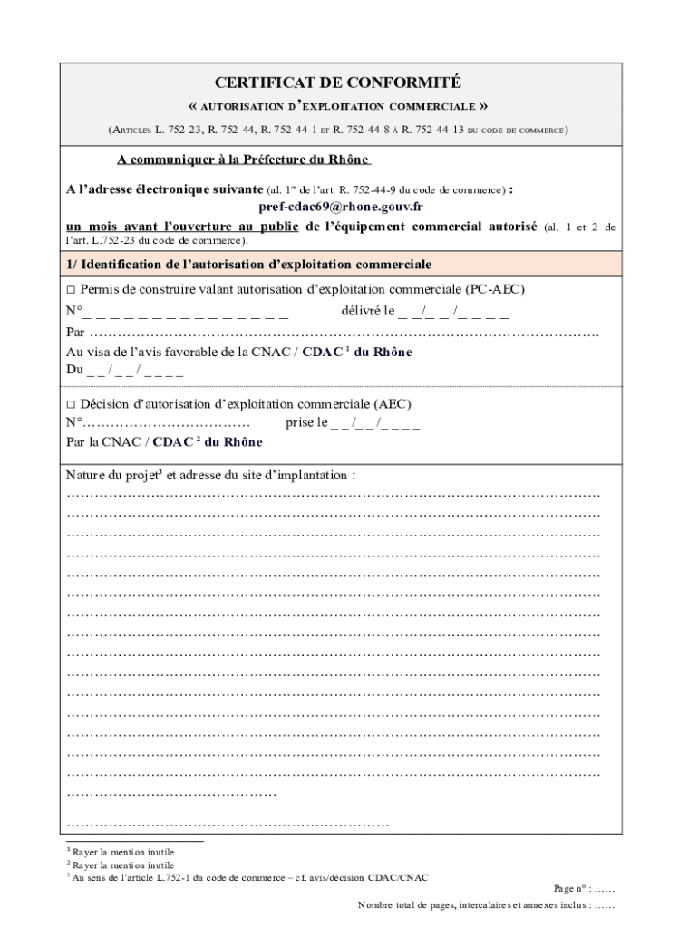Remplissable En Ligne CERTIFICAT DE CONFORMIT Fax Email Imprimer - pdfFiller