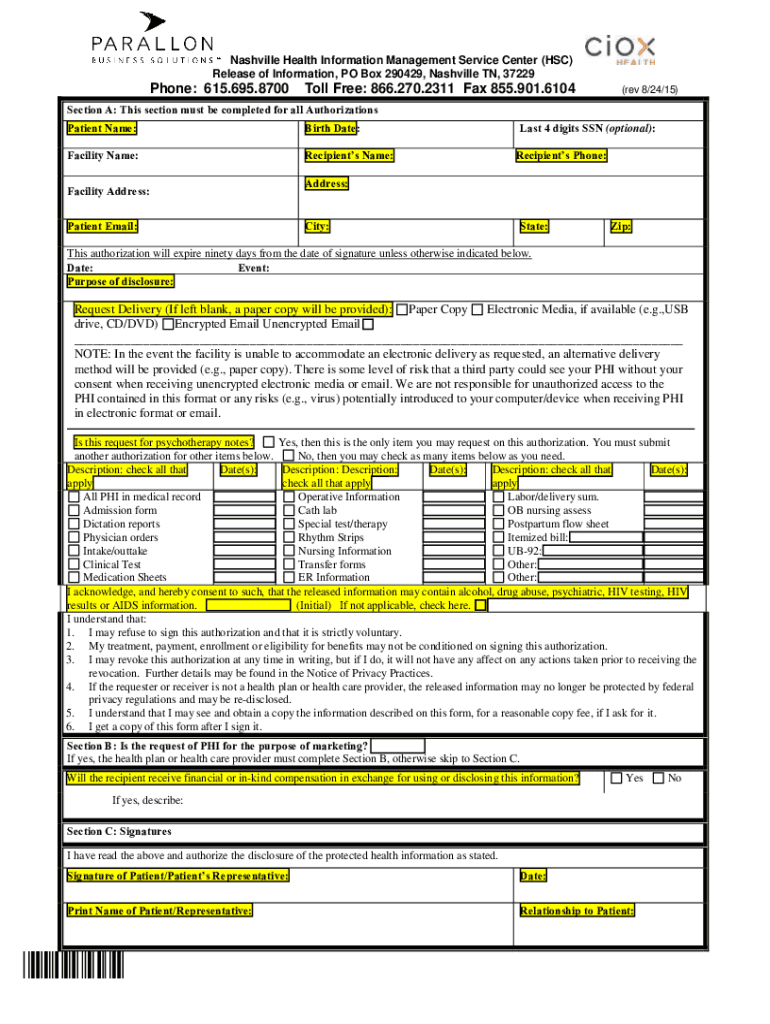 Fillable Online Authorization For Release of Information (ROI ...