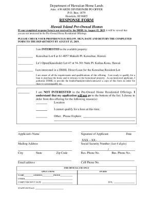 Fillable Online RESPONSE FORM - dhhl.hawaii.gov Fax Email Print - pdfFiller