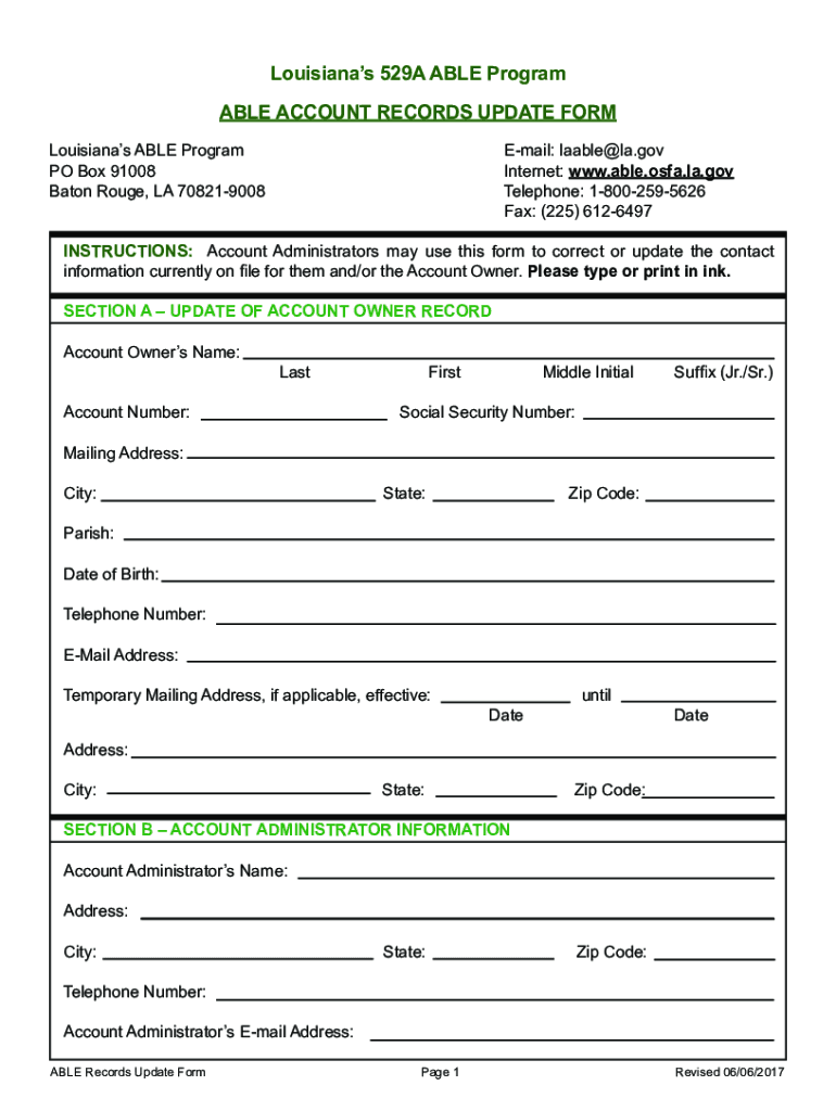 Fillable Online Louisianas 529A ABLE Program ROLLOVER DEPOSIT FORM Fax ...