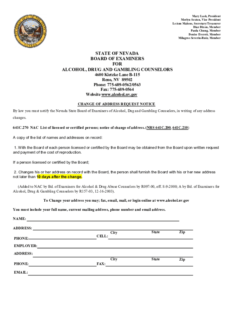 Fillable Online Allegation Form State of Nevada Board of Examiners for ...