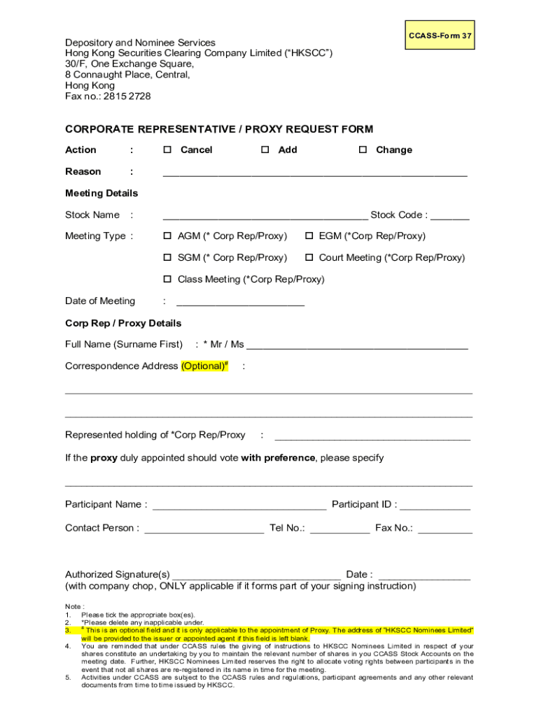 Fillable Online HONG KONG SECURITIES CLEARING COMPANY LIMITED CCASS ...