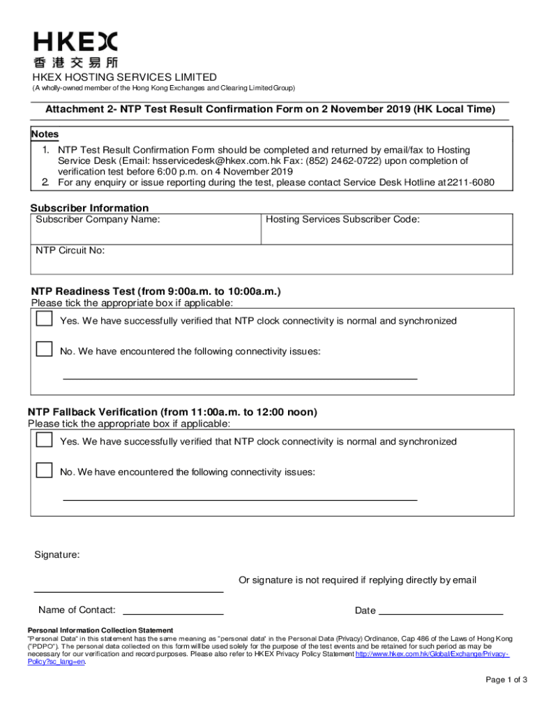 Fillable Online NTP Test Result Confirmation Form. NTP Test Result ...
