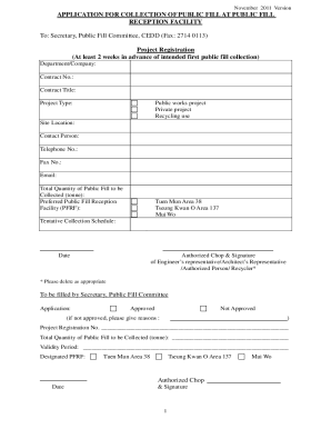 Fillable Online APPLICATION FOR COLLECTION OF PUBLIC FILL AT PUBLIC ...