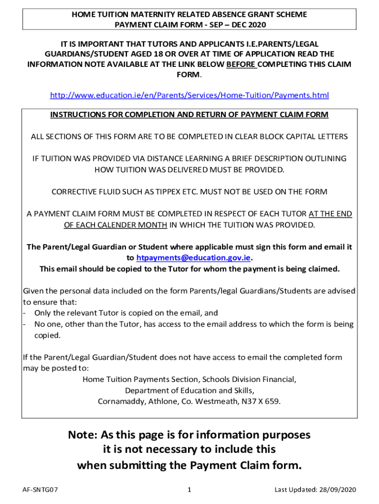 Fillable Online MATERNITY RELATED ABSENCE SCHEME 2017/2018 PAYMENT ...