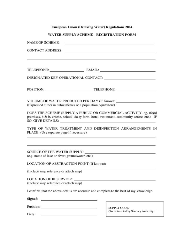 Fillable Online Water Supply Scheme Registration form Fax Email Print ...