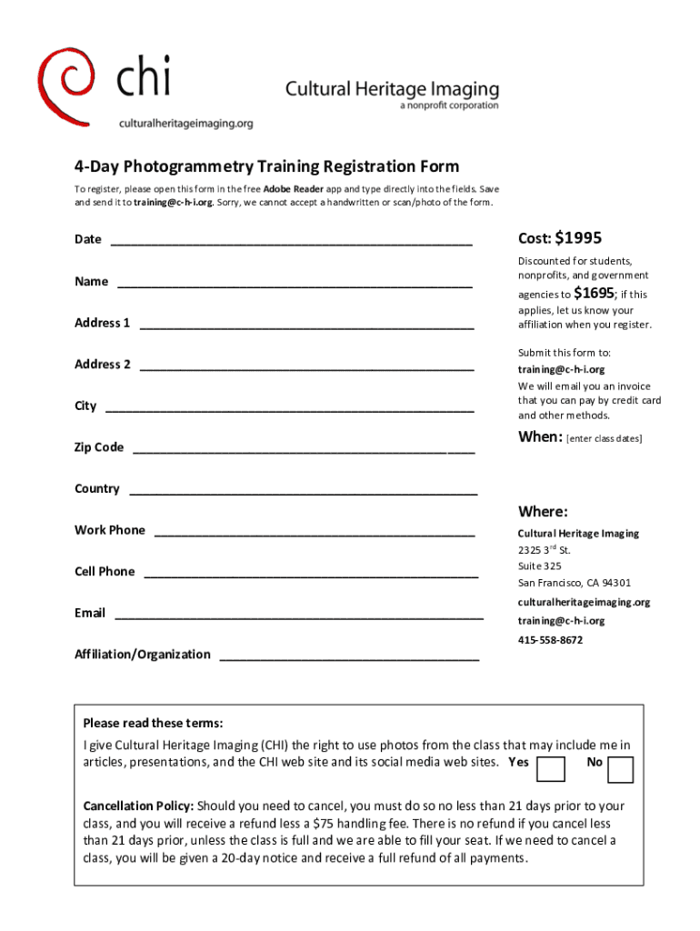 Fillable Online Cultural Heritage Imaging4-Day Photogrammetry Training Fax Email Print - pdfFiller