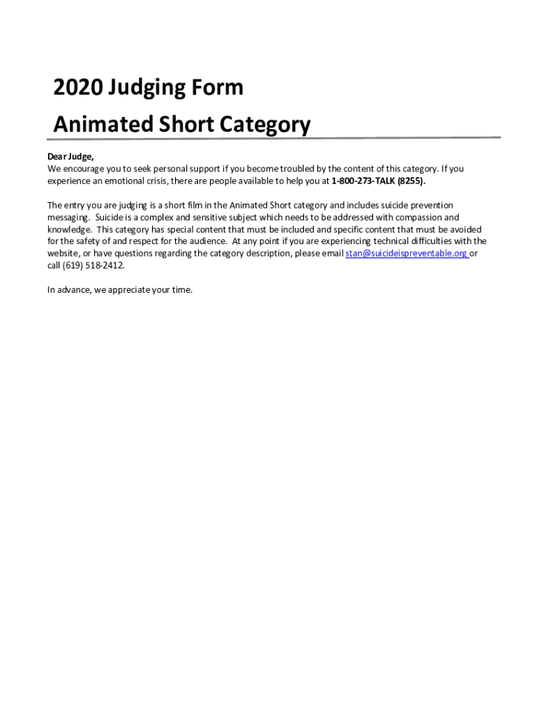 Fillable Online 2020 Judging Form Animated Category.docx Fax Email Print - pdfFiller