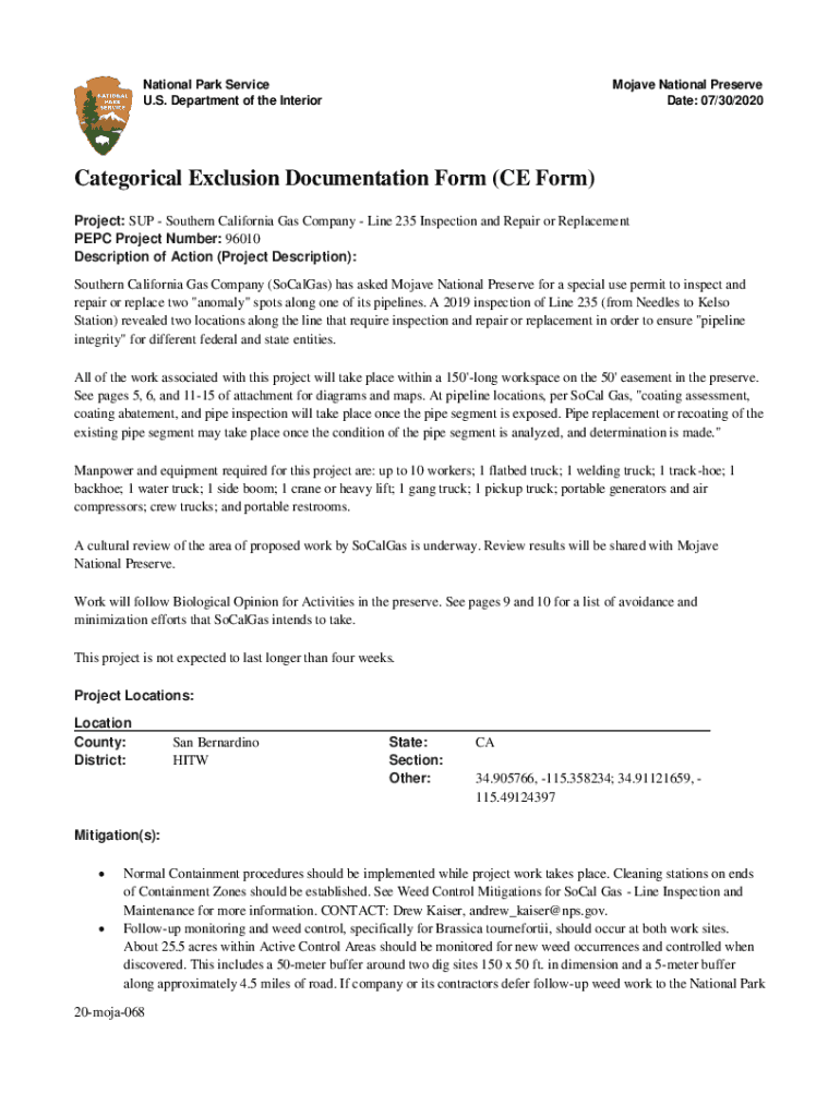 Fillable Online Categorical Exclusion Documentation Form (CE Form) Fax ...