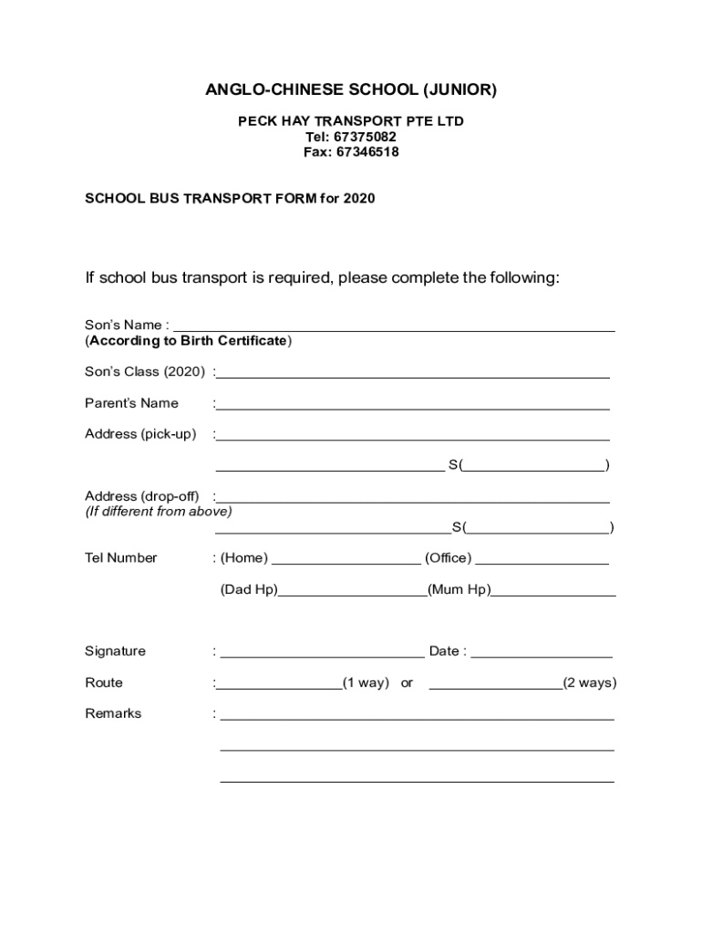 Fillable Online School Bus Service Registration Form 2021 Fax Email ...