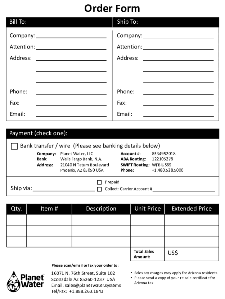 Fillable Online PW Order Form Fax Email Print - pdfFiller