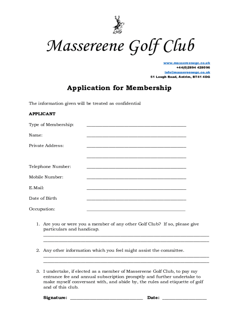 Fillable Online Massereene Golf Club Fax Email Print - pdfFiller