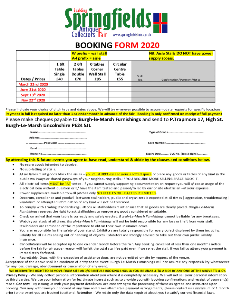Fillable Online 2020 Booking Form.odt Fax Email Print - pdfFiller