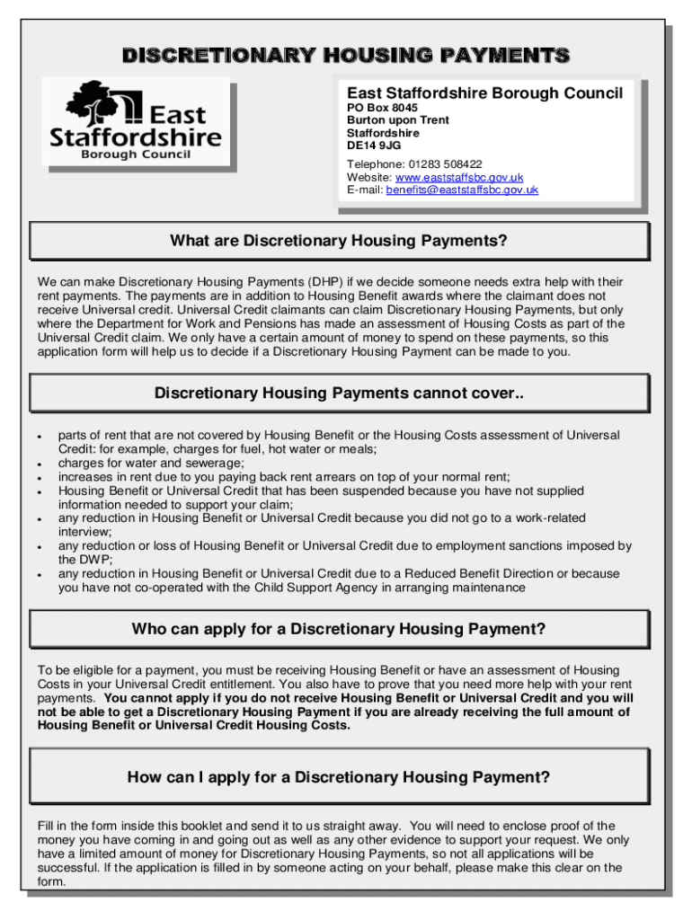 Discretionary Housing Payment Application - Blank Fillable Template ...