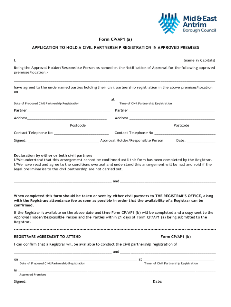 Fillable Online CP Application for a Civil Partnership Certificate Fax ...